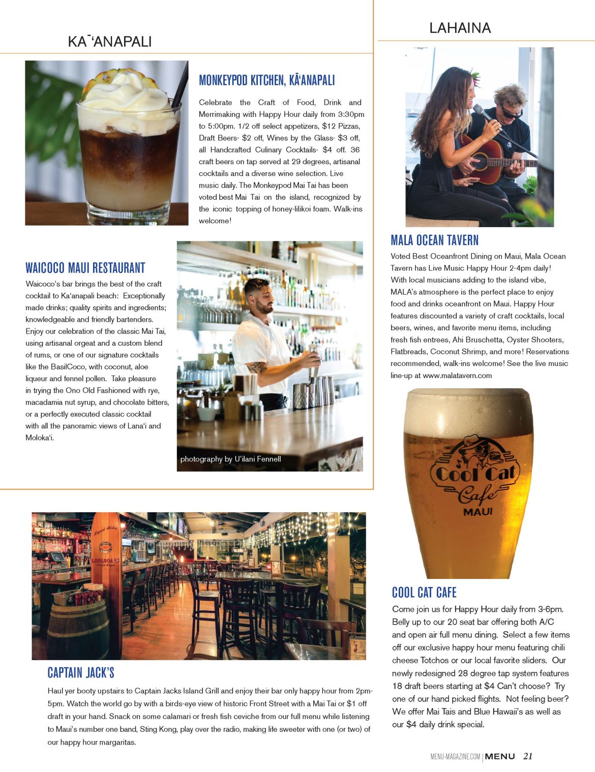 Maui Hawaii's Guide to Dining - MAUI HAPPY HOURS KA‘ANAPALI TO LAHAINA ...